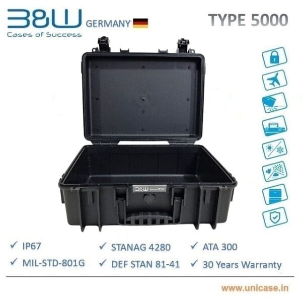 B&W Germany protective hard plastic carry case IP67 MIL certified